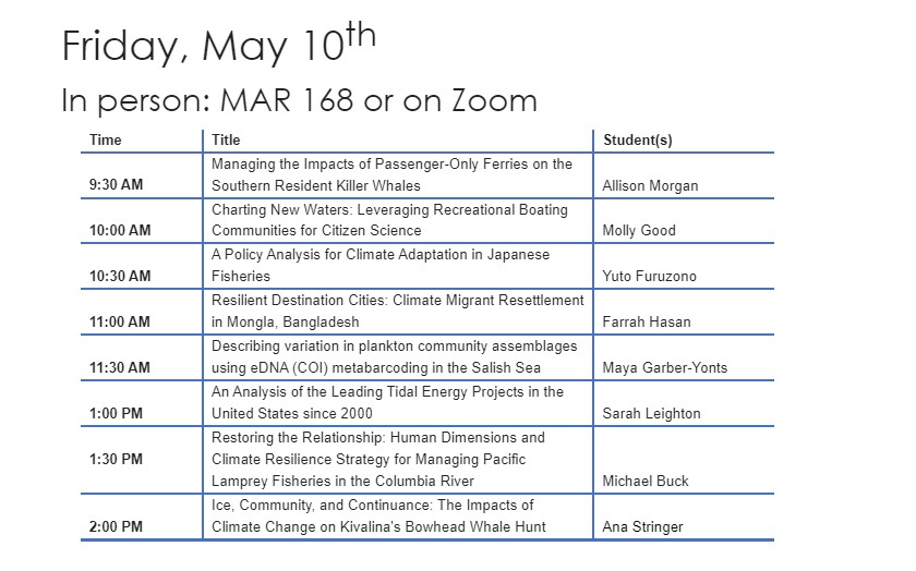 Spring Thesis and Capstone Presentations (May 10th and 17th)